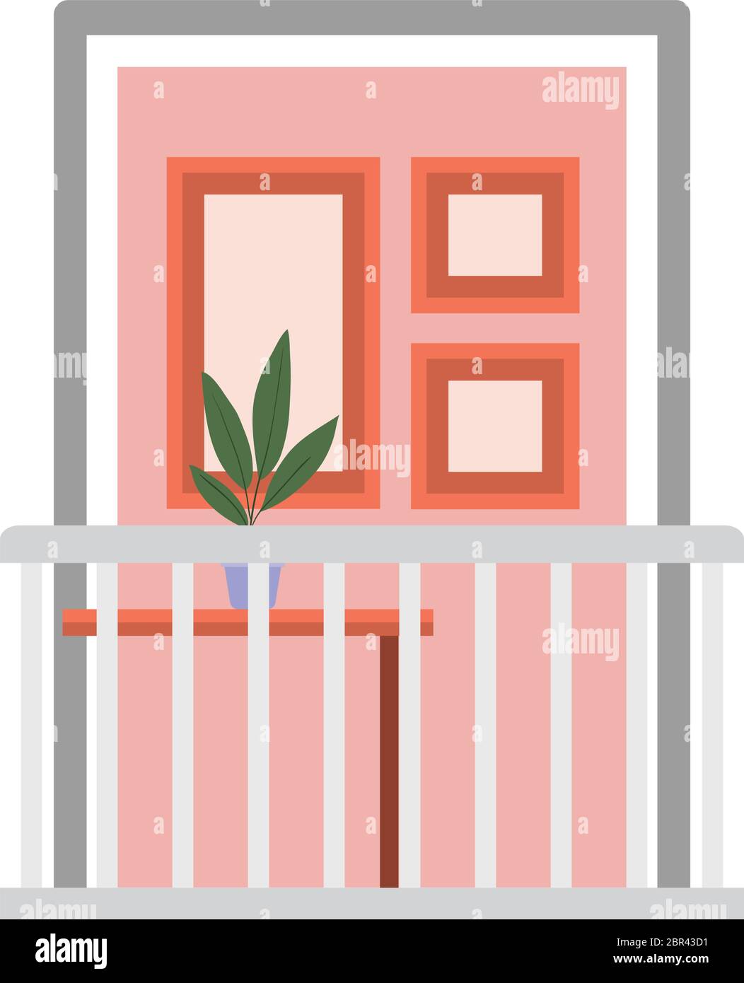 window balcony with interior view of plant and frames vector design ...