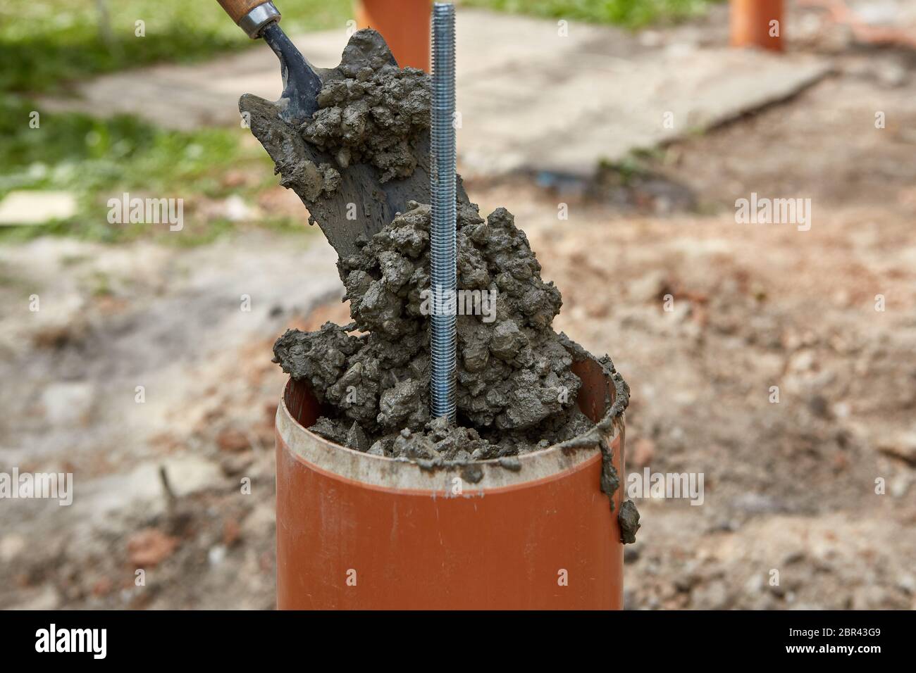 Installation of piles foundation, filling is bored pile of concrete ...