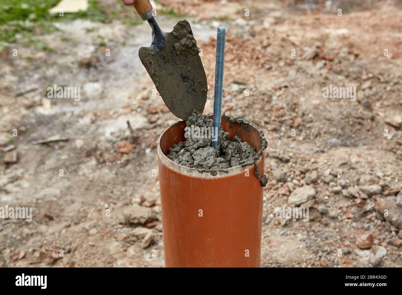Installation of piles foundation, filling is bored pile of concrete ...