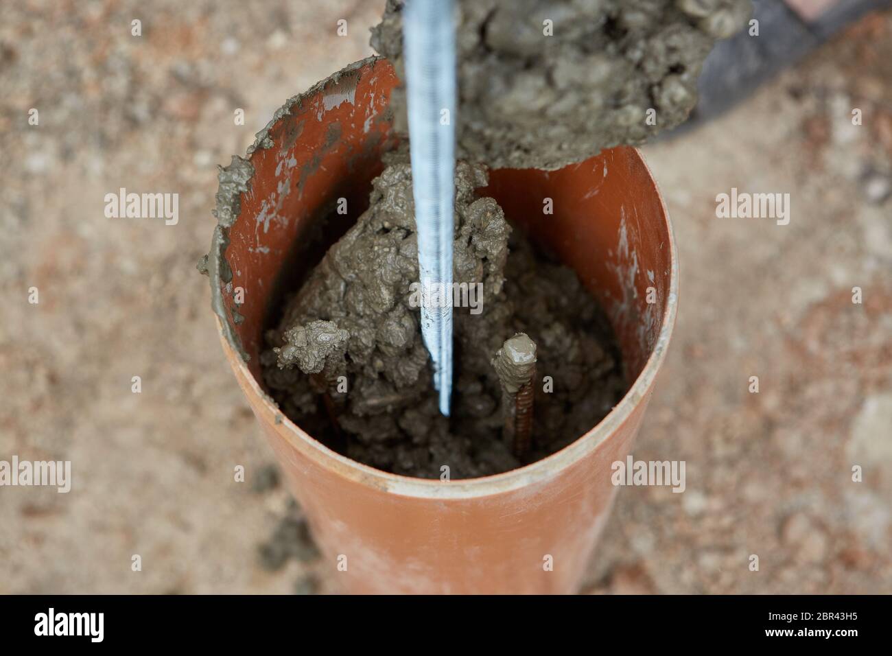 Installation of piles foundation, filling is bored pile of concrete ...