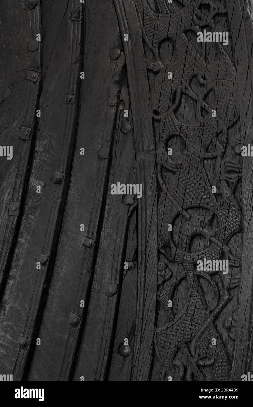 Viking ship with scandinavian patterns, close up. Ancient viking ...