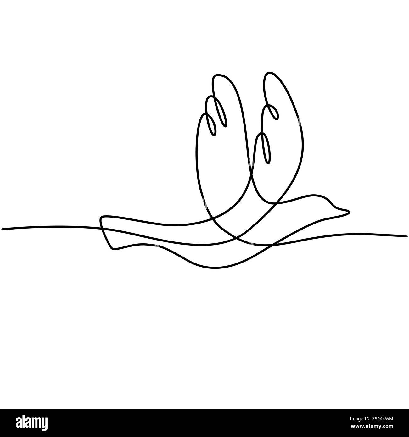 Continuous line illustration of dove or bird flying viewed from side ...