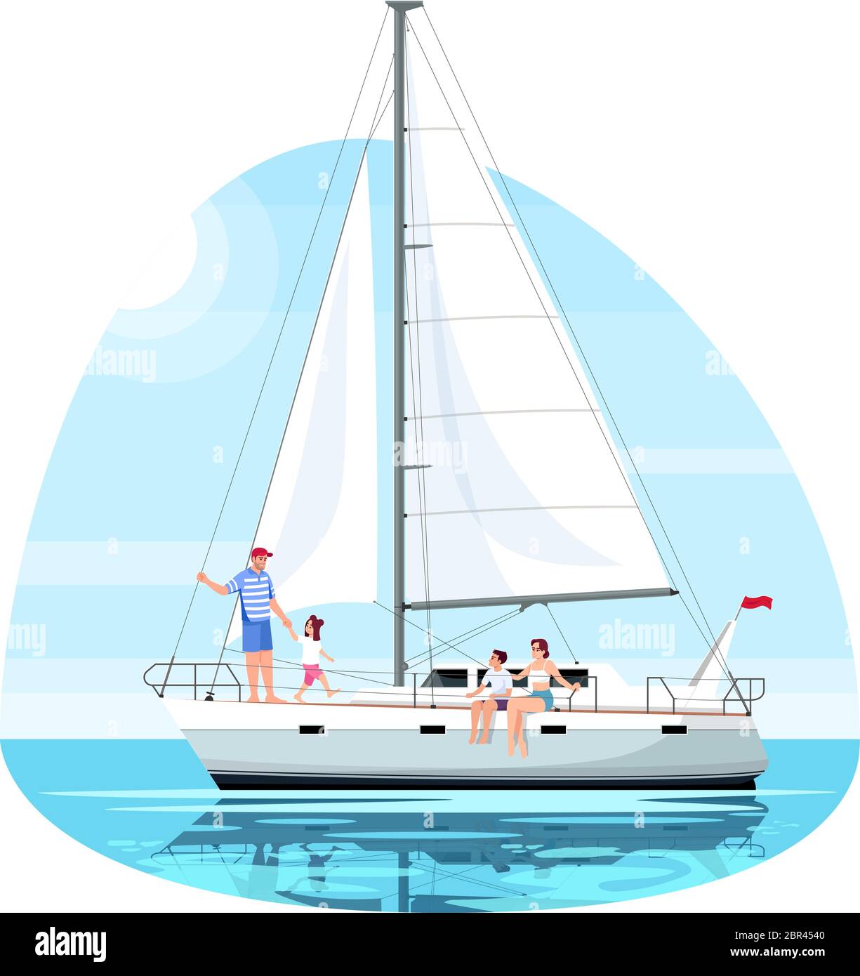 Family on regatta semi flat vector illustration Stock Vector Image ...