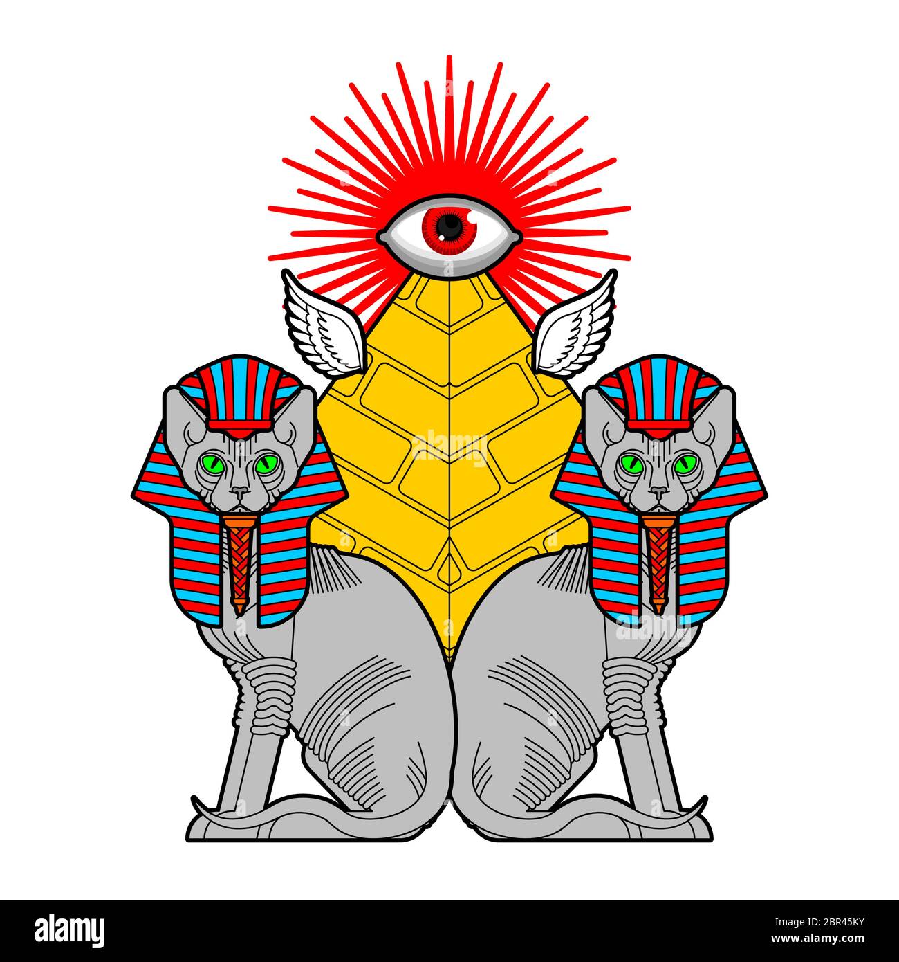 Sphinx cat and Egyptian pyramid. Sacred animal of Egypt. Secret mystic ...