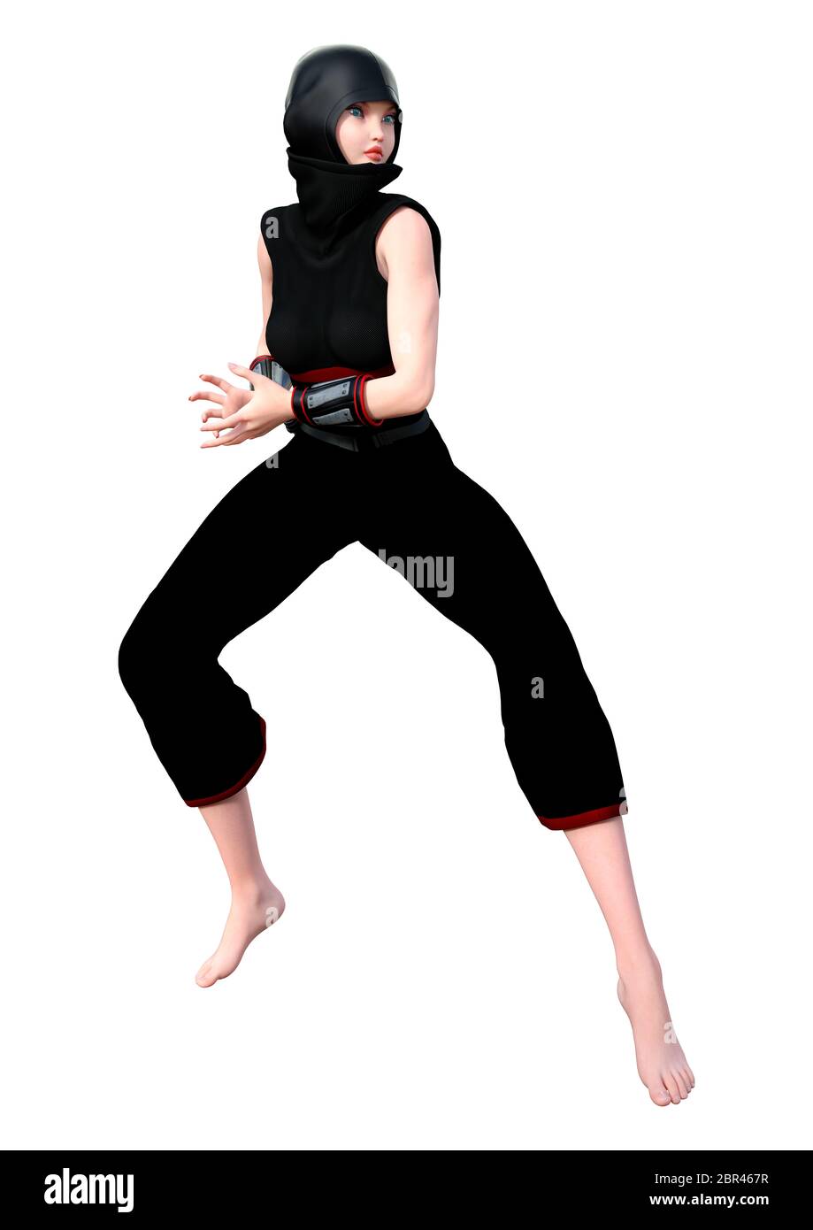 3D rendering of a female ninja isolated on white background Stock Photo ...
