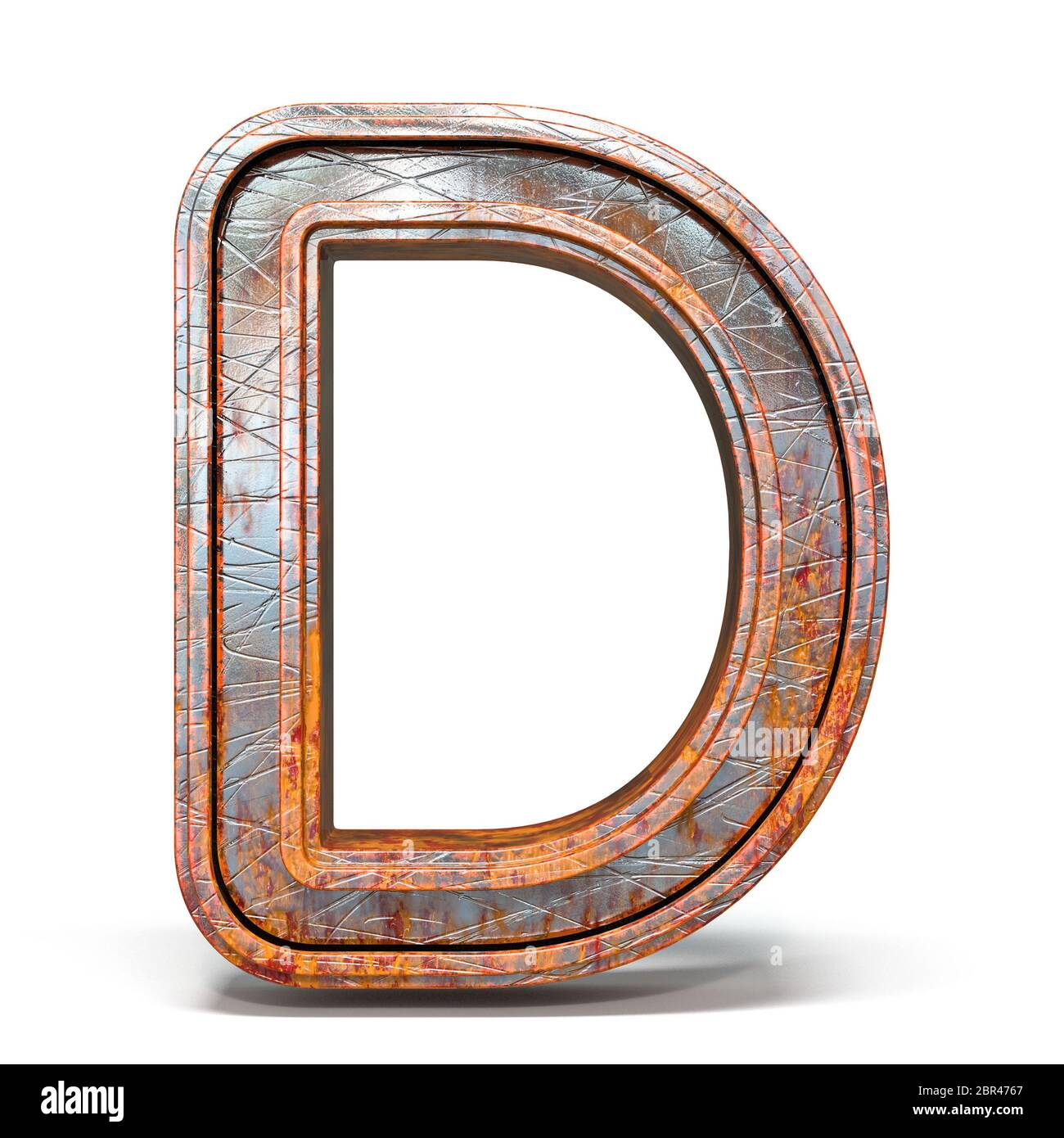 Rusty metal font Letter D 3D render illustration isolated on white ...