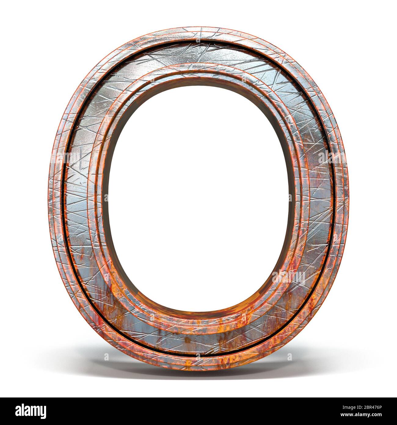 Rusty metal font Letter O 3D render illustration isolated on white ...