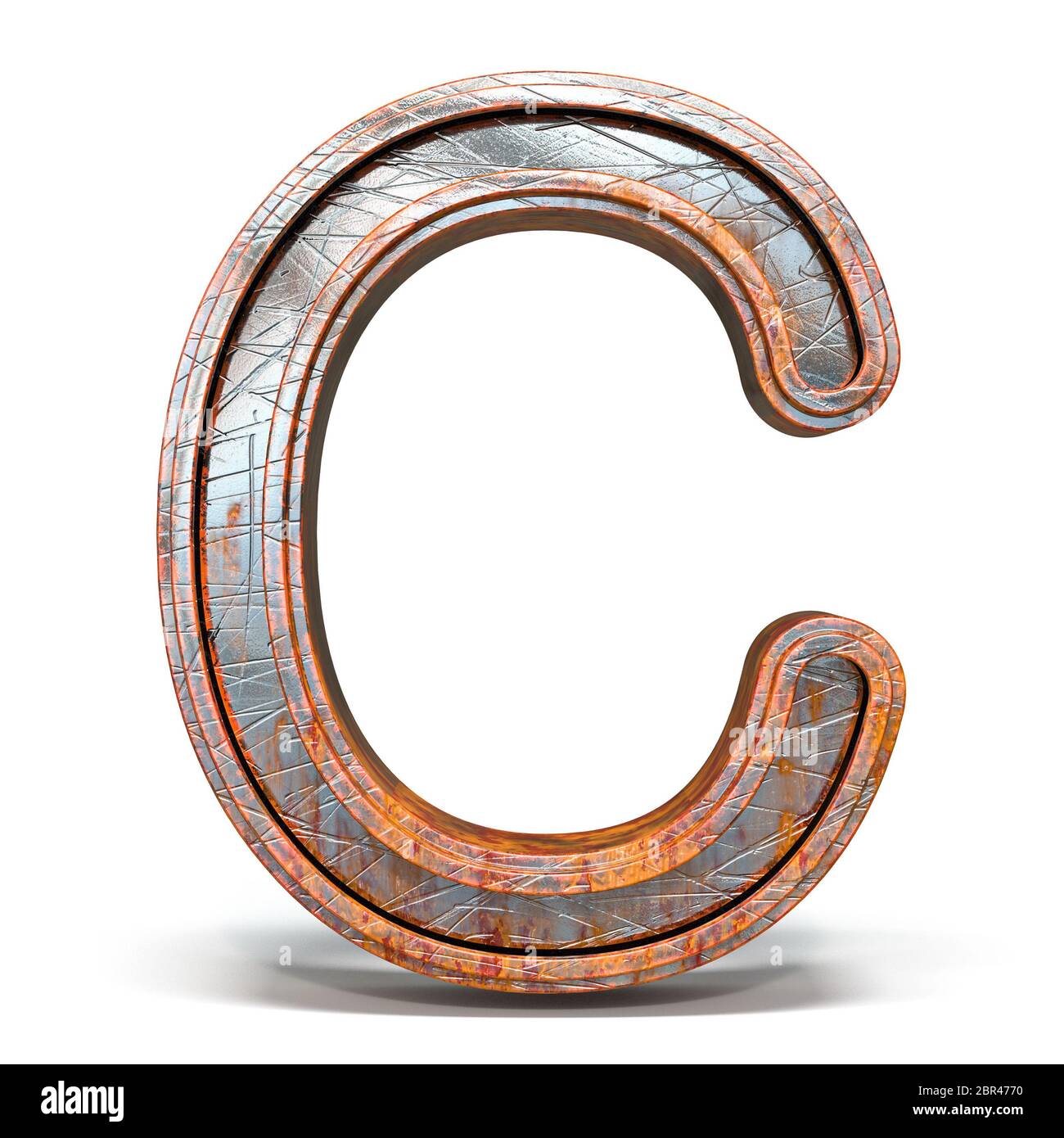 Rusty metal font Letter C 3D render illustration isolated on white ...