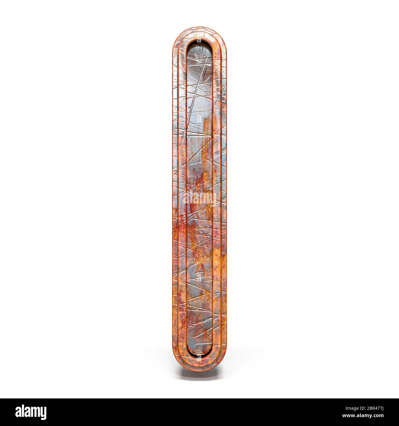 Rusty metal font Letter I 3D render illustration isolated on white ...