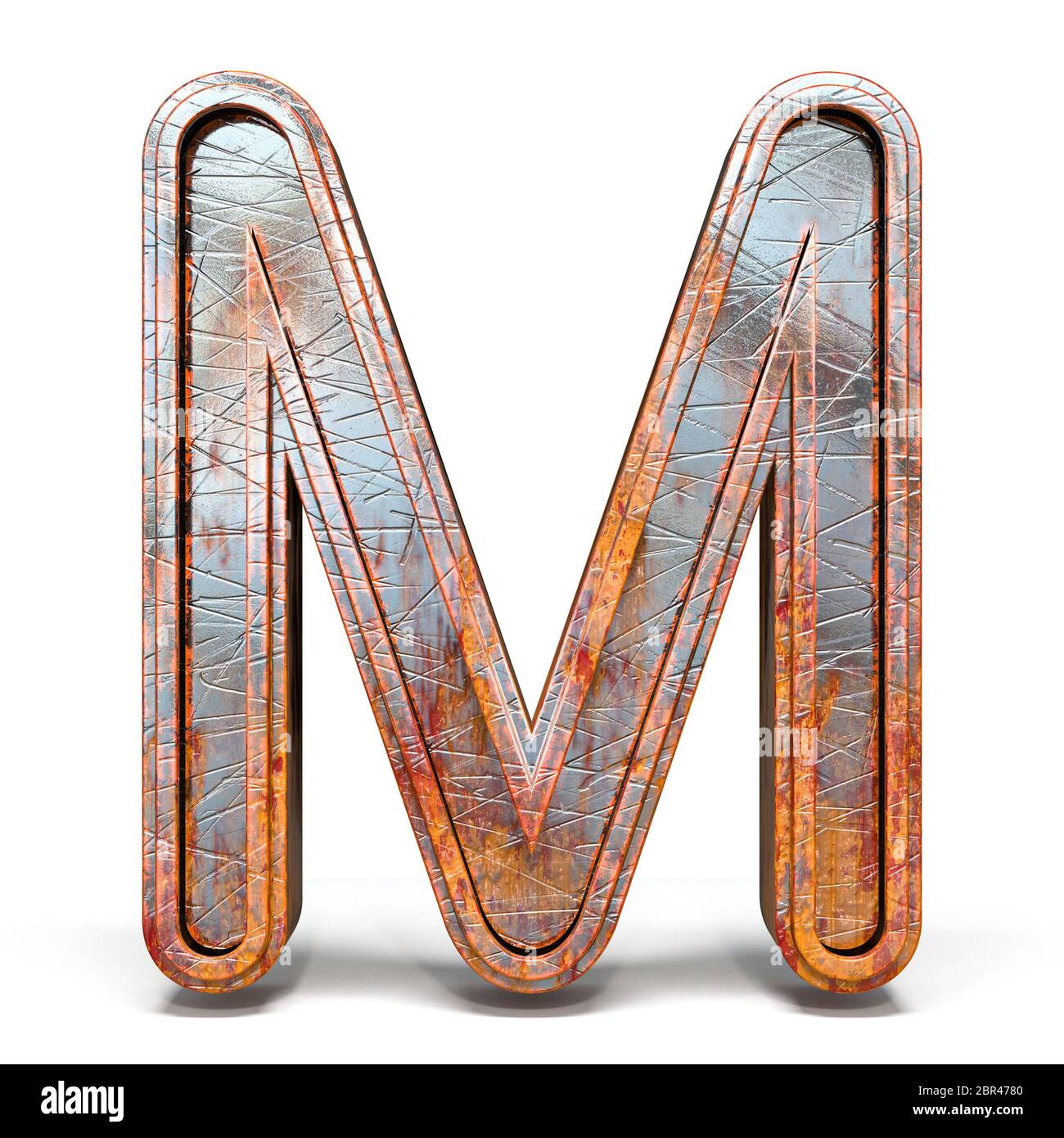 Rusty metal font Letter M 3D render illustration isolated on white ...
