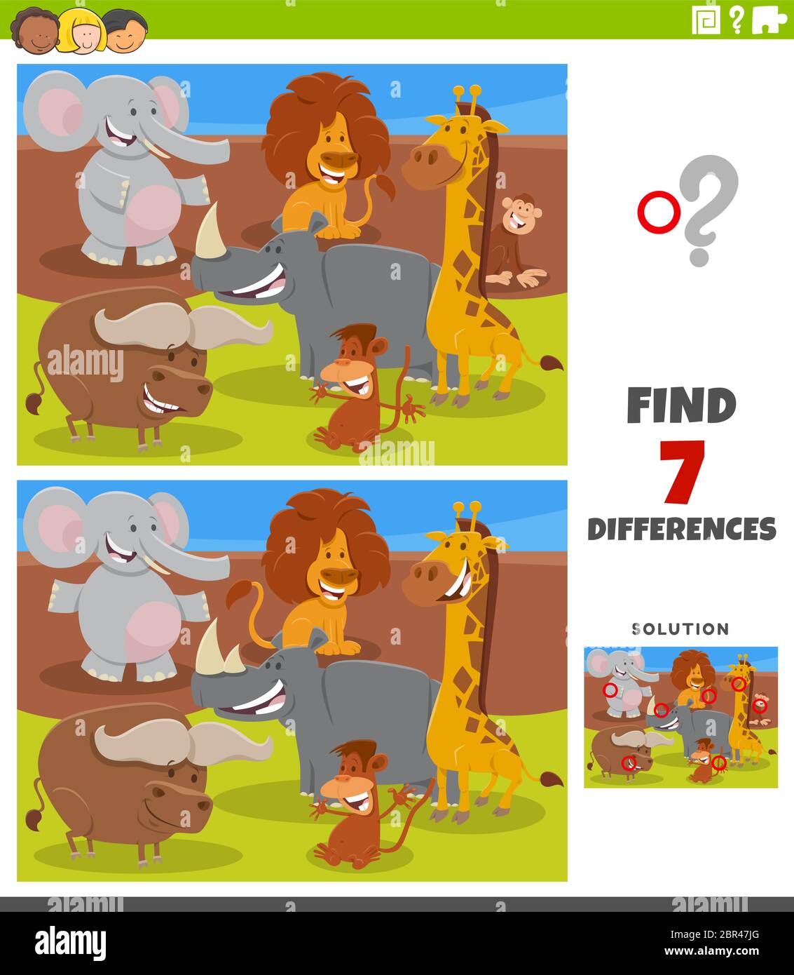Cartoon Illustration of Finding Differences Between Pictures ...