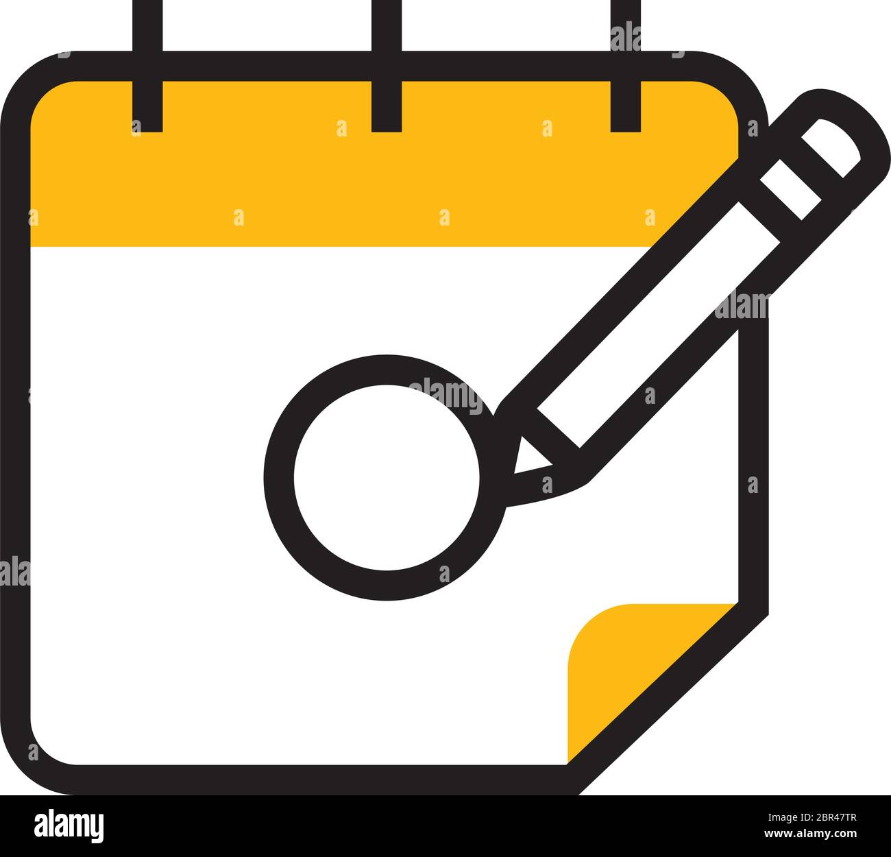 calendar with circle and pencil icon over white background, half line ...