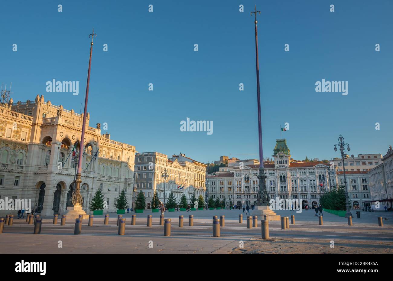 The piazza Unita at Trieste city, Italy at sunset. The square is also ...