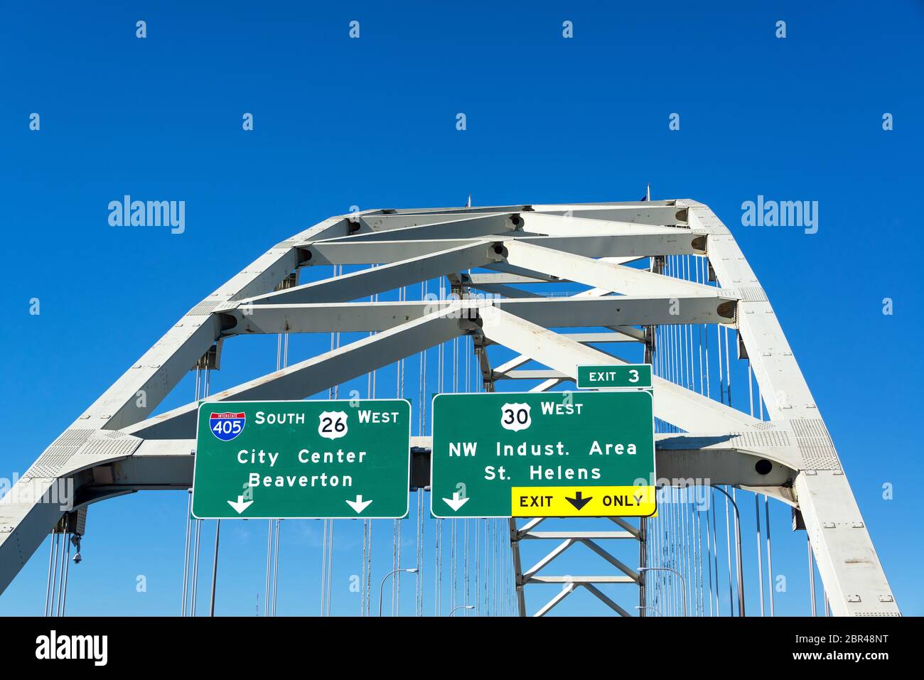 Signs directing traffic on the Fremont Bridge in Portland, Oregon Stock ...