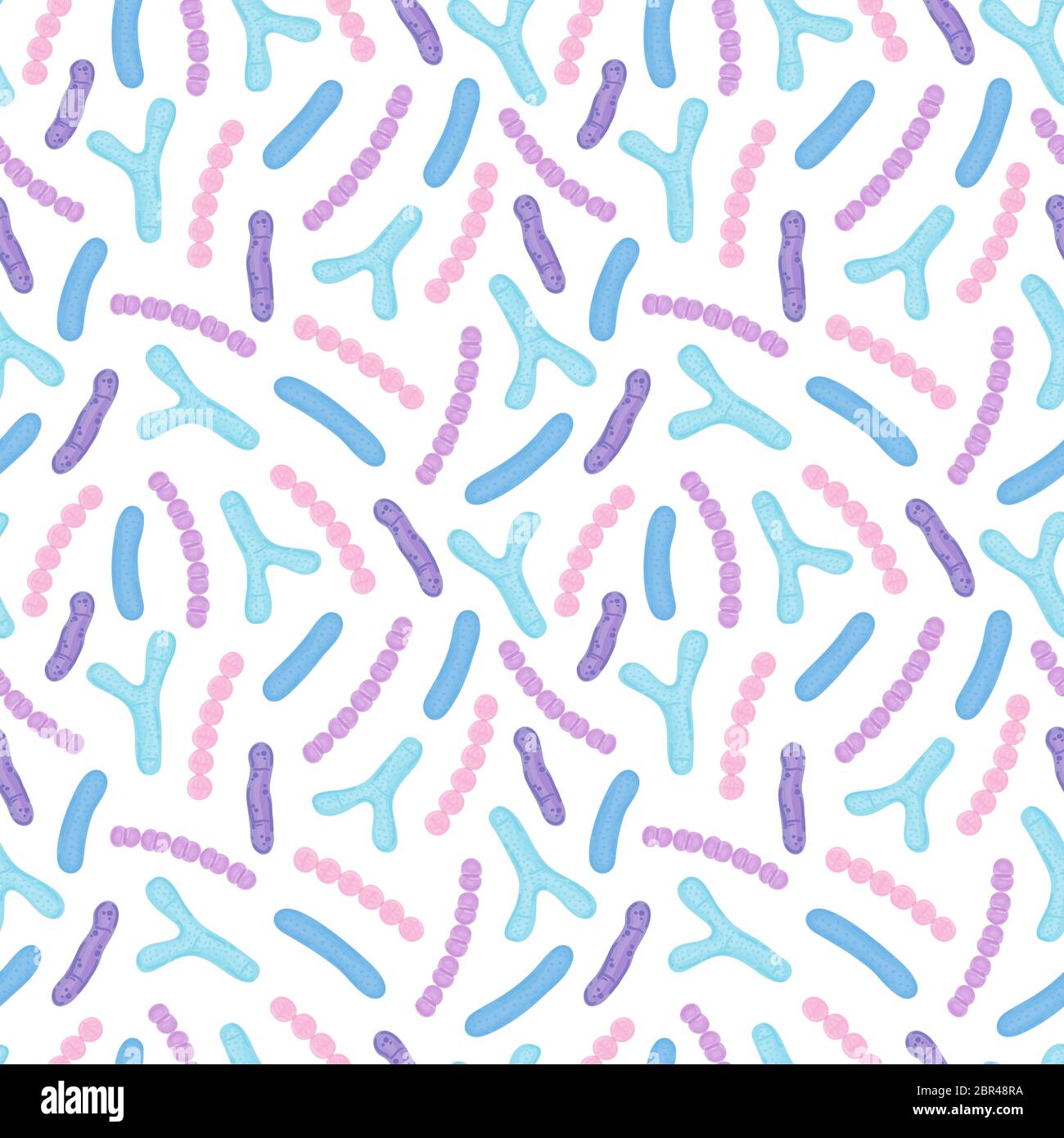 Seamless pattern with probiotics. Bifidobacterium, lactobacillus ...