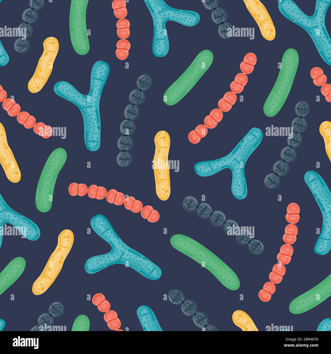 Seamless pattern with probiotics. Bifidobacterium, lactobacillus ...