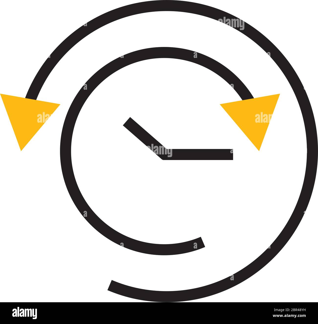 Refresh time symbol, clock with arrows over white background, half line ...