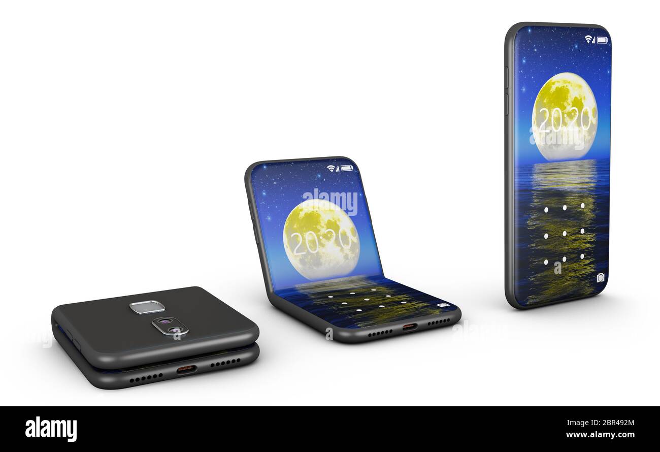 flexible smartphones in the bent and unbent form. 3d render Stock Photo ...