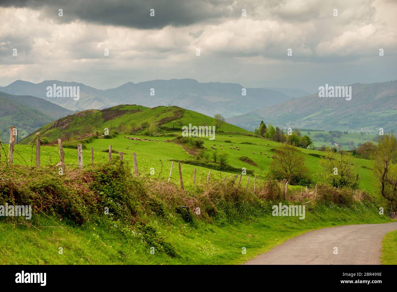 landscape of Pays Basque, Green hills. a French countryside in the ...