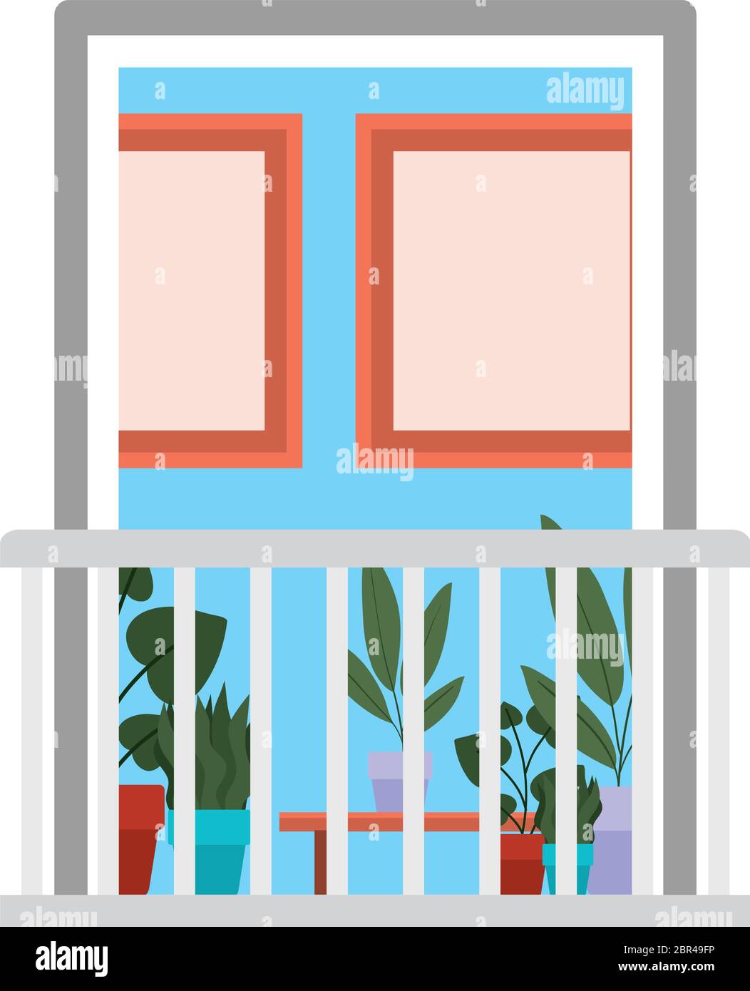 window balcony with interior view of plants and frames vector design ...