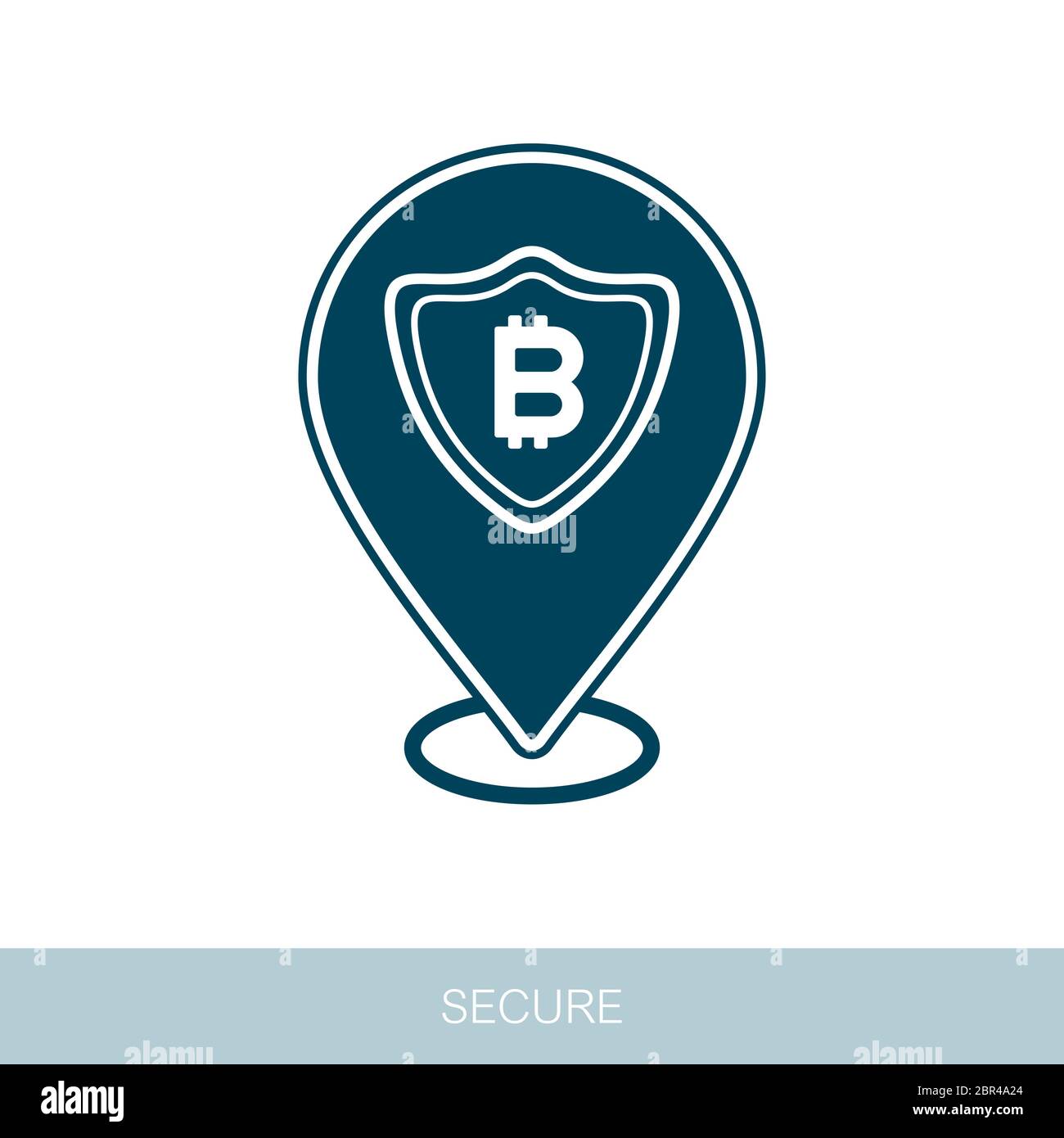 Secured digital internet cryptocurrency bitcoin pin map icon. Map ...