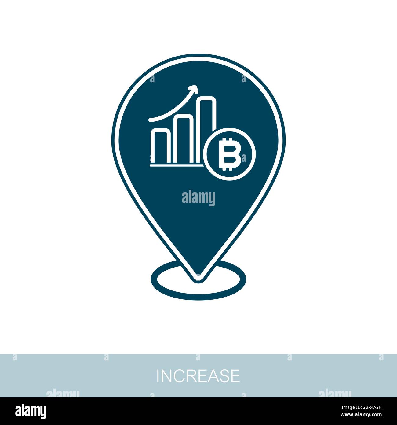 Savings, increasing columns of gold coins pin map icon. Bitcoin growth ...