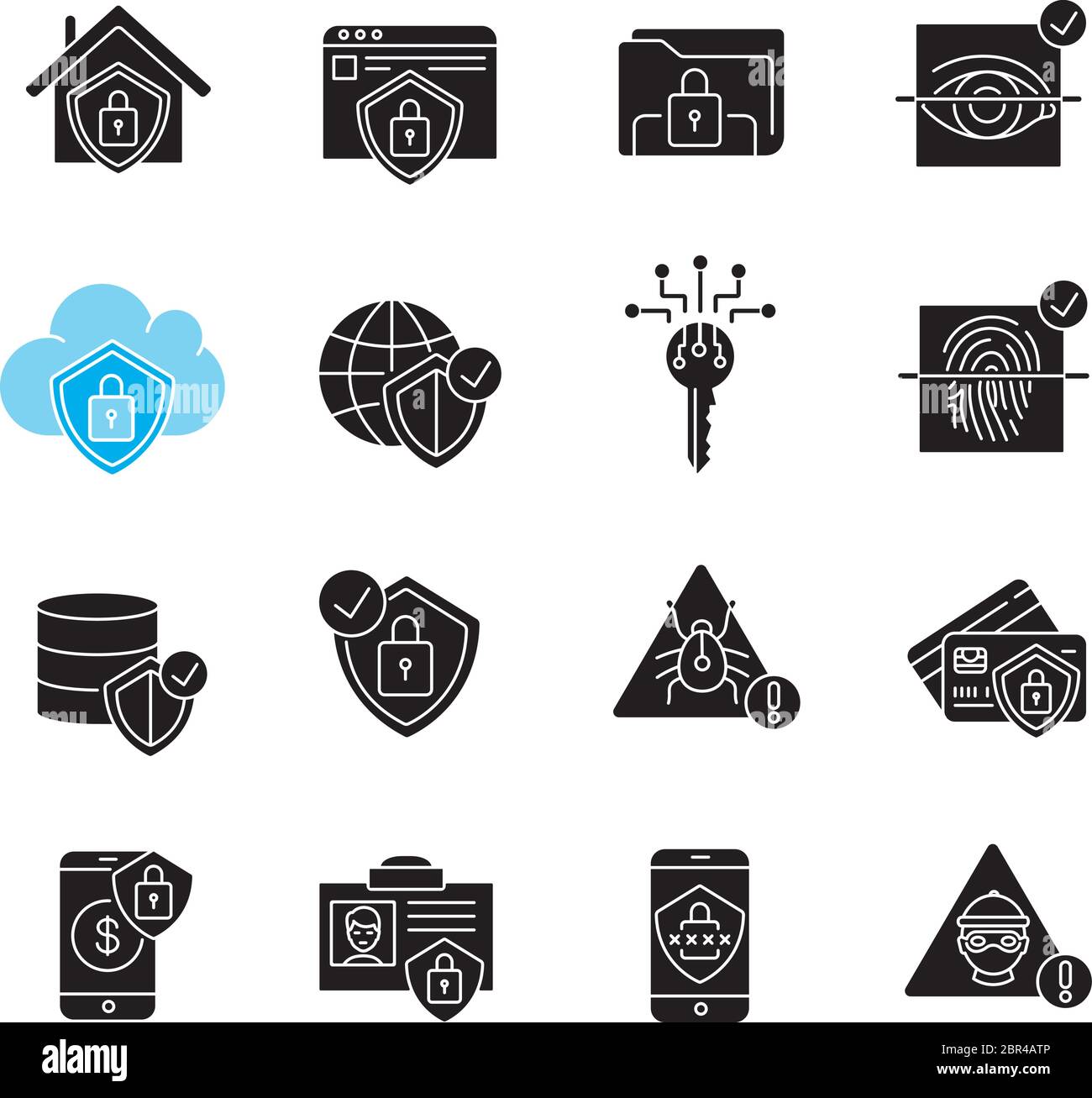 Internet security system black glyph icons set on white space Stock ...