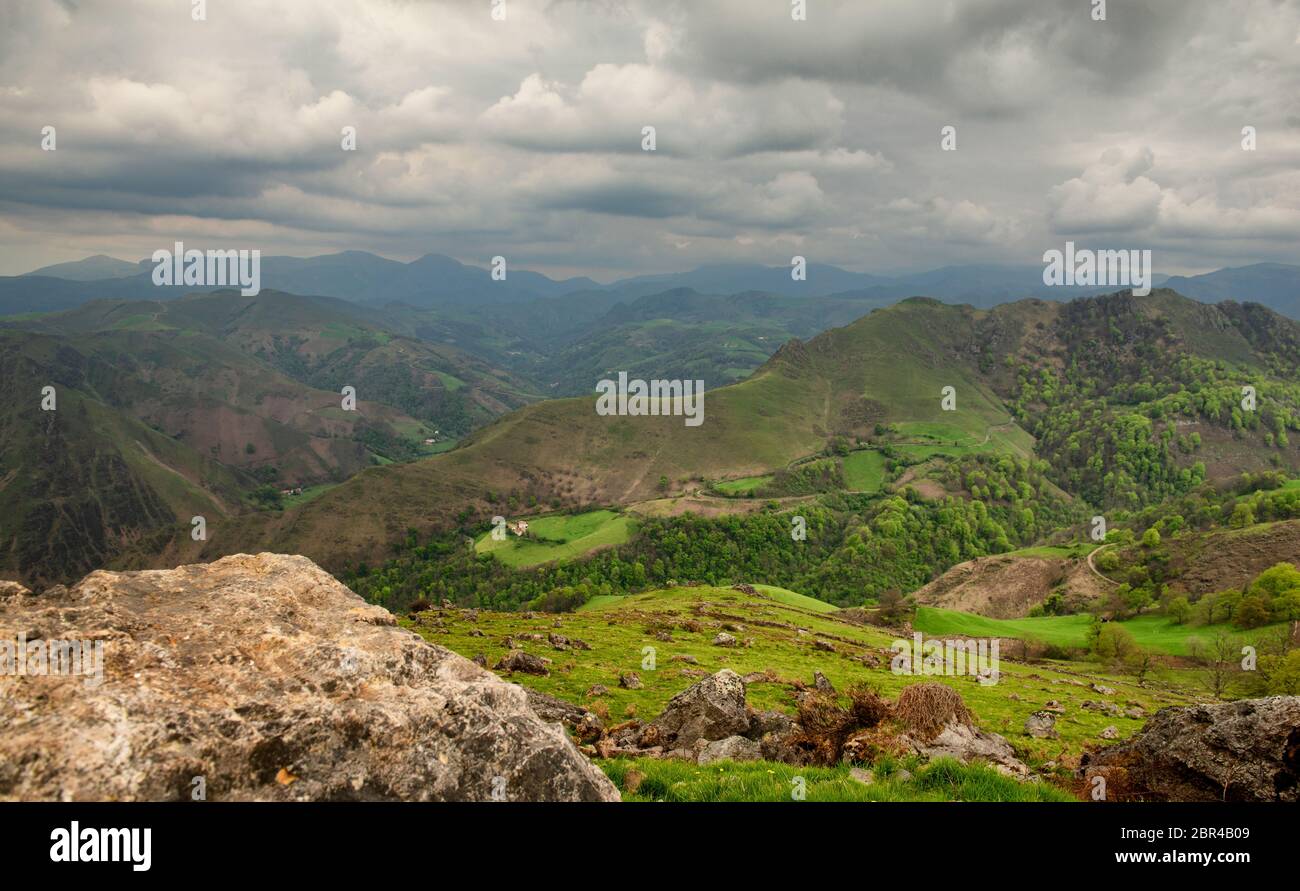 landscape of Pays Basque, Green hills. a French countryside in the ...