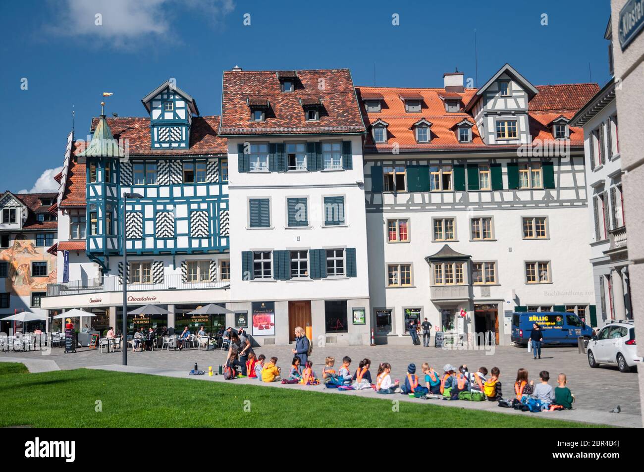 Street view and Old architecture with timber framing in St. Gallen City ...