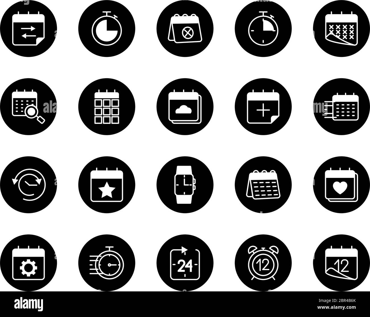 calendars and time icon set over white background, block style, vector ...