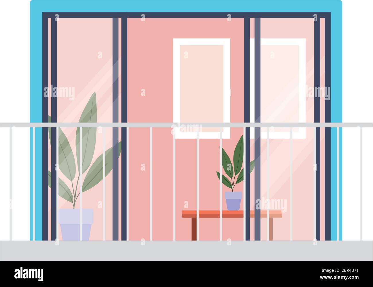 window balcony with interior view of plants and frames vector design ...