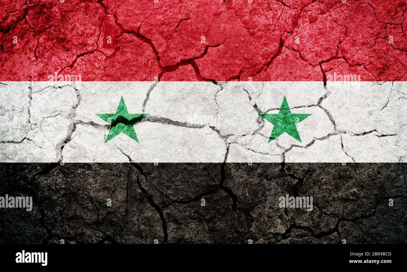 Syrian Arab Republic flag on dry earth ground texture background Stock ...