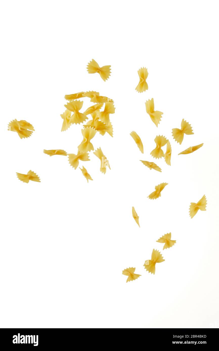 Italian flying raw pasta isolated on white background. macaroni ...
