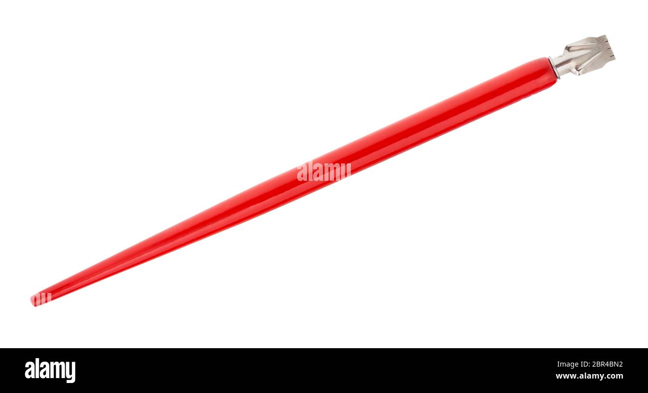 dip pen with wide nib and red pen holder isolated on white background ...