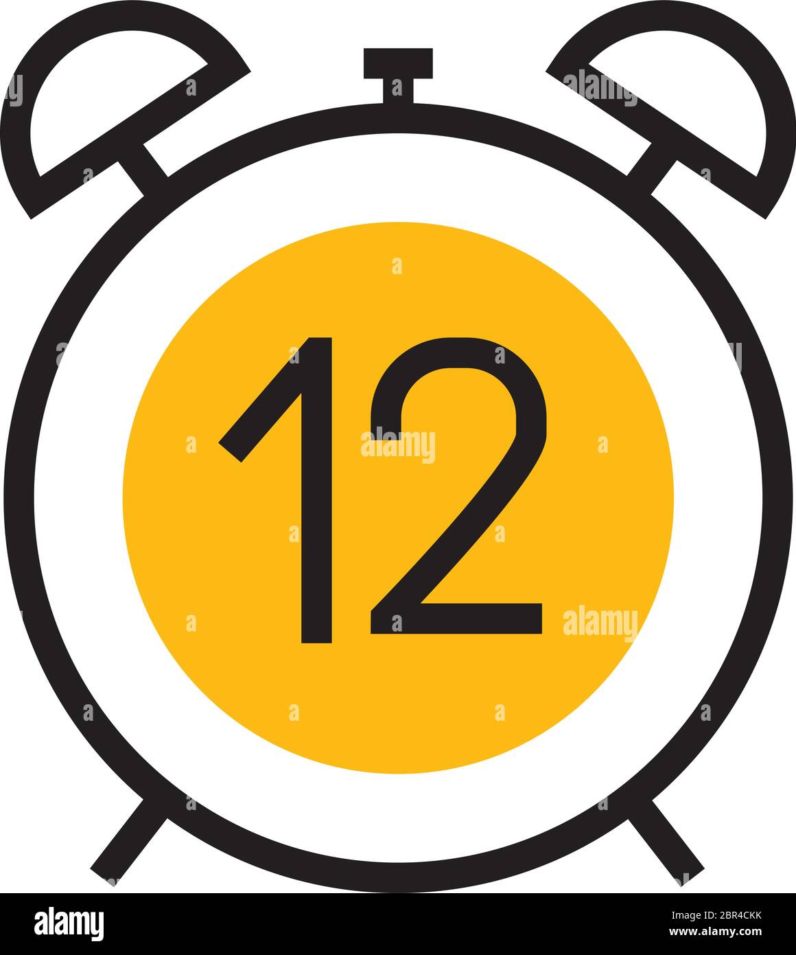 alarm clock with 12 number icon over white background, half line half ...