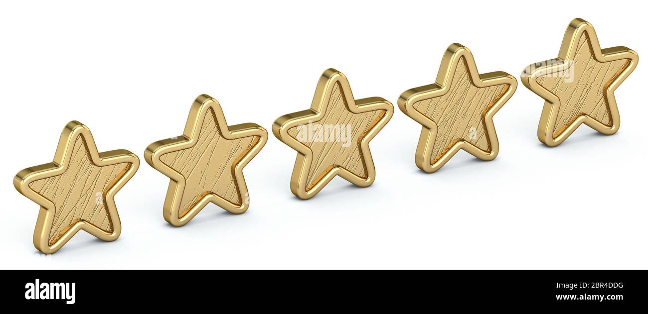 Voting concept rating FIVE golden stars 3D render illustration isolated ...