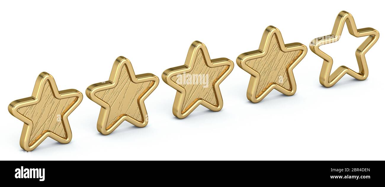 Voting concept rating FOUR golden stars 3D render illustration isolated ...