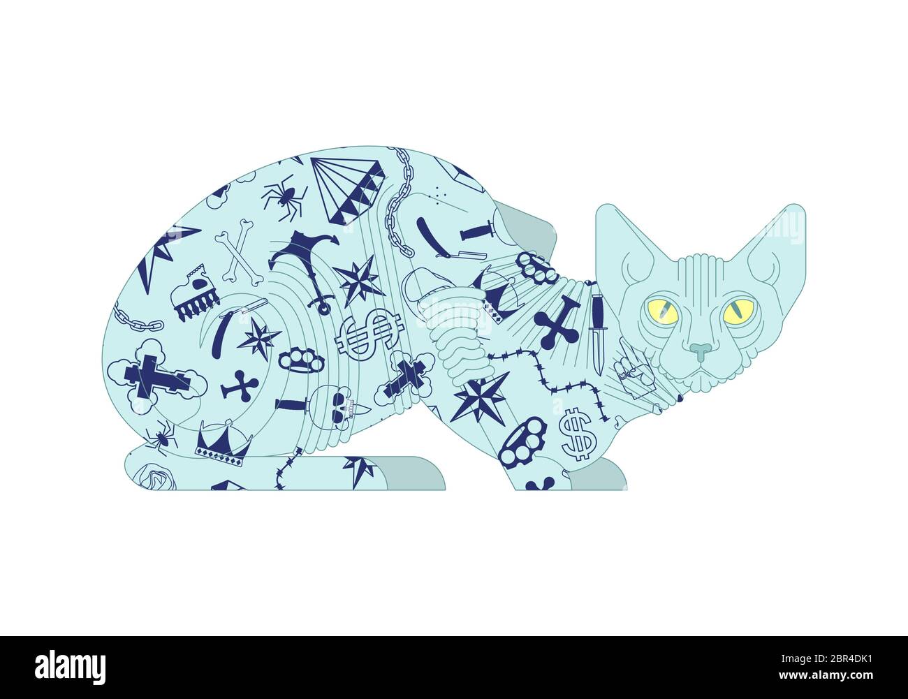 Sphynx cat with tattoo. Pet bully and criminal. Bad boy animal Stock ...