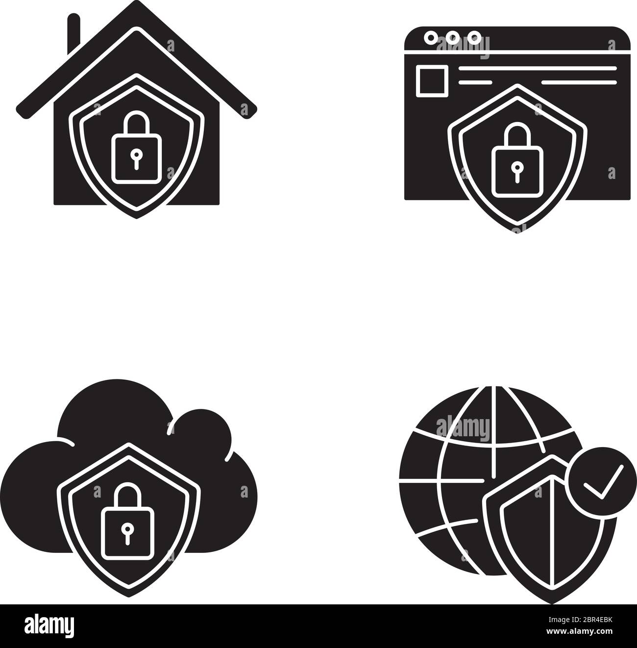 Internet security system black glyph icons set on white space Stock ...