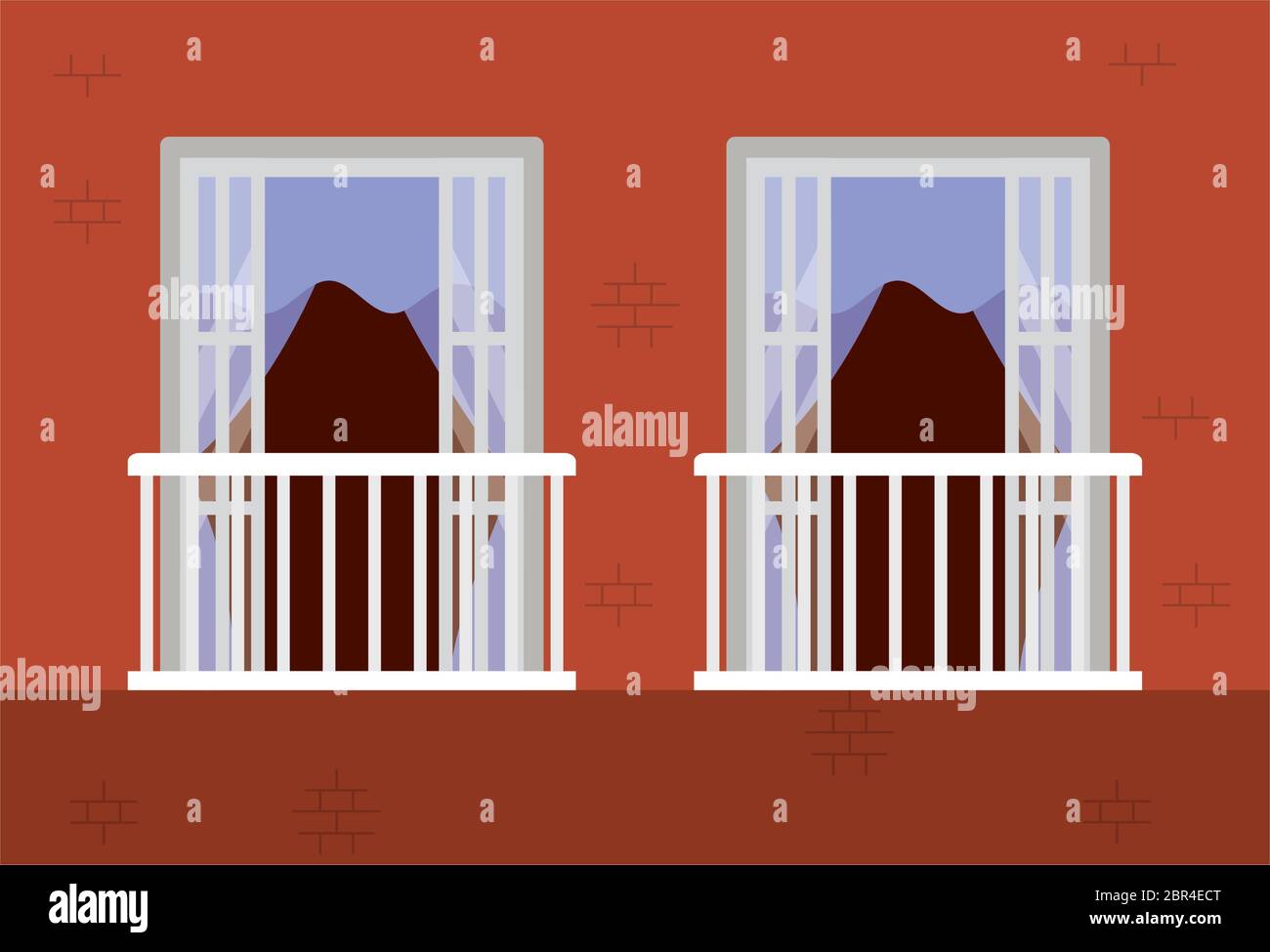 windows with balconies outside orange building vector design Stock ...