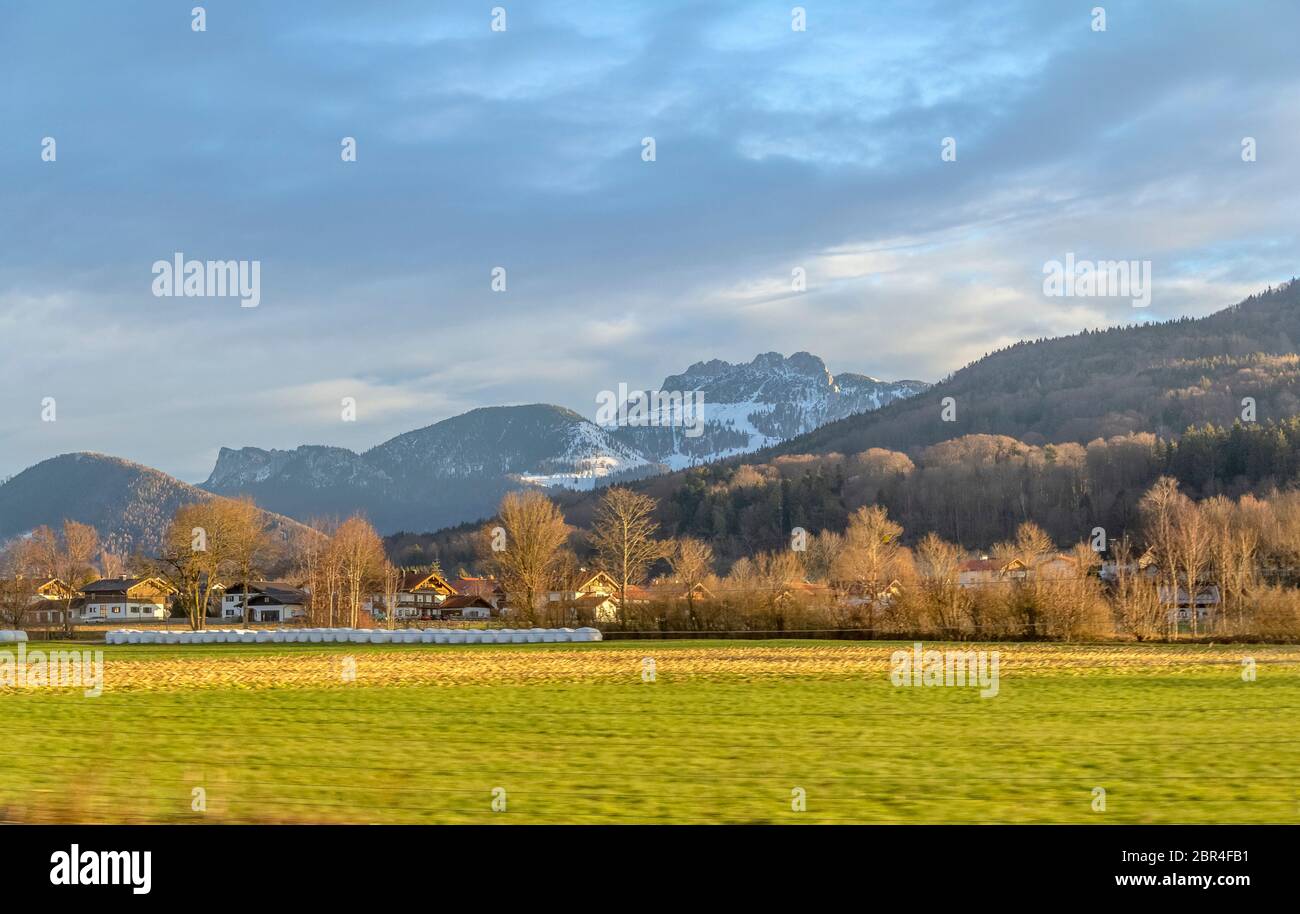 rural alpine scenery at evening time in Bavaria, Southern Germany Stock ...