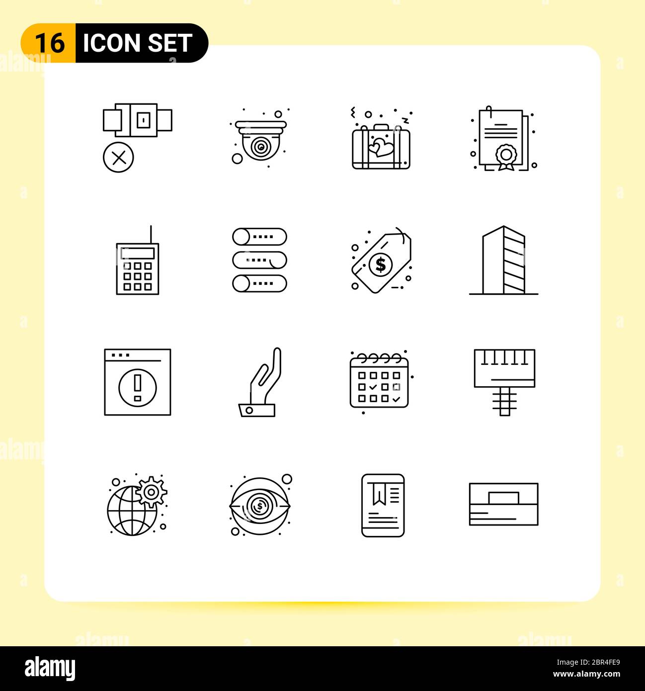 Set of 16 Modern UI Icons Symbols Signs for hardware, diploma, bag, degree, suitcase Editable ...