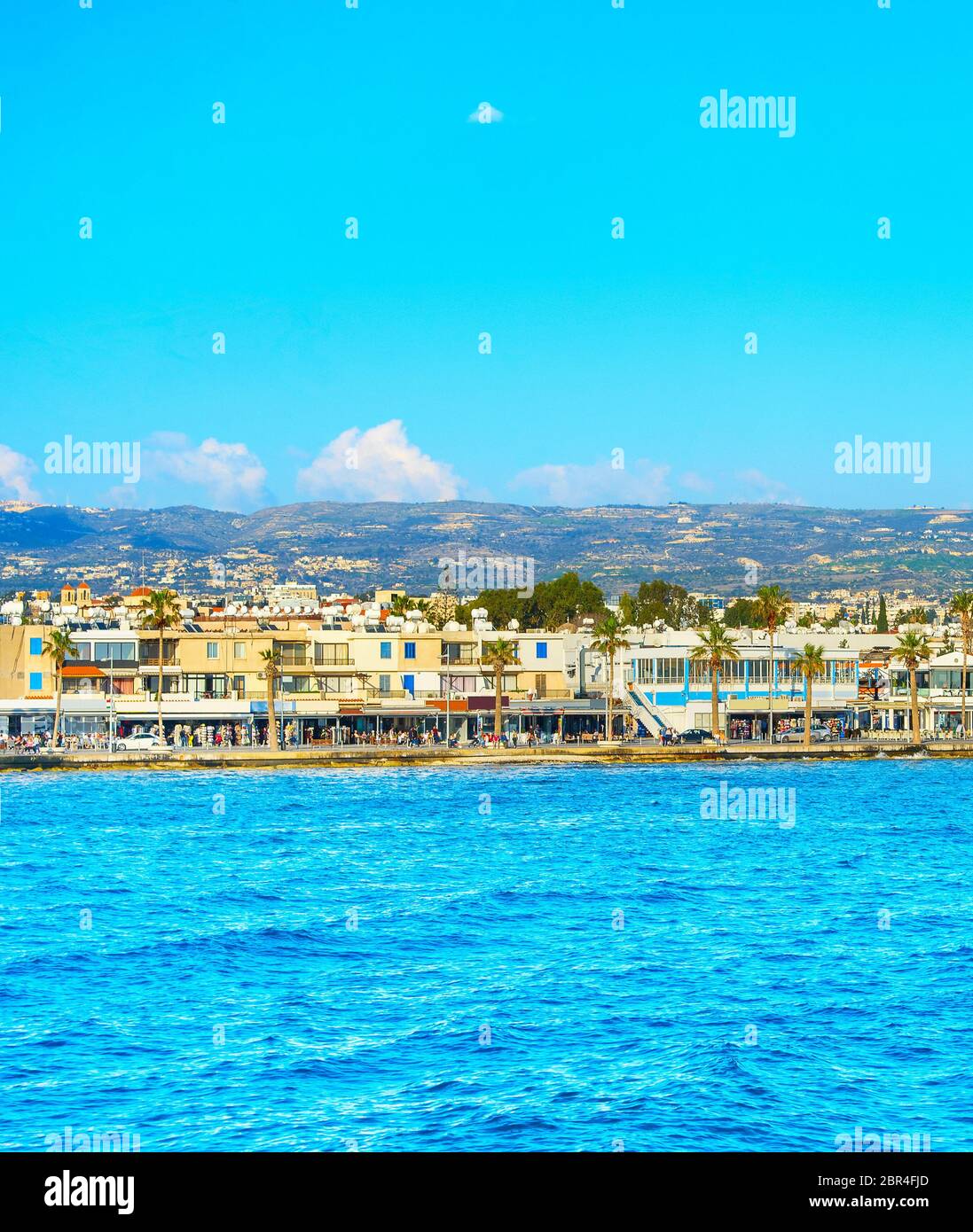 Skyline of Paphos embankment at sunset, Cyprus Stock Photo - Alamy