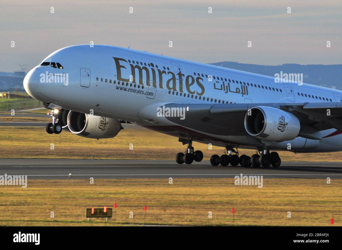 Airbus A380 airliner plane taking off , Regular Flight of Emirates from ...