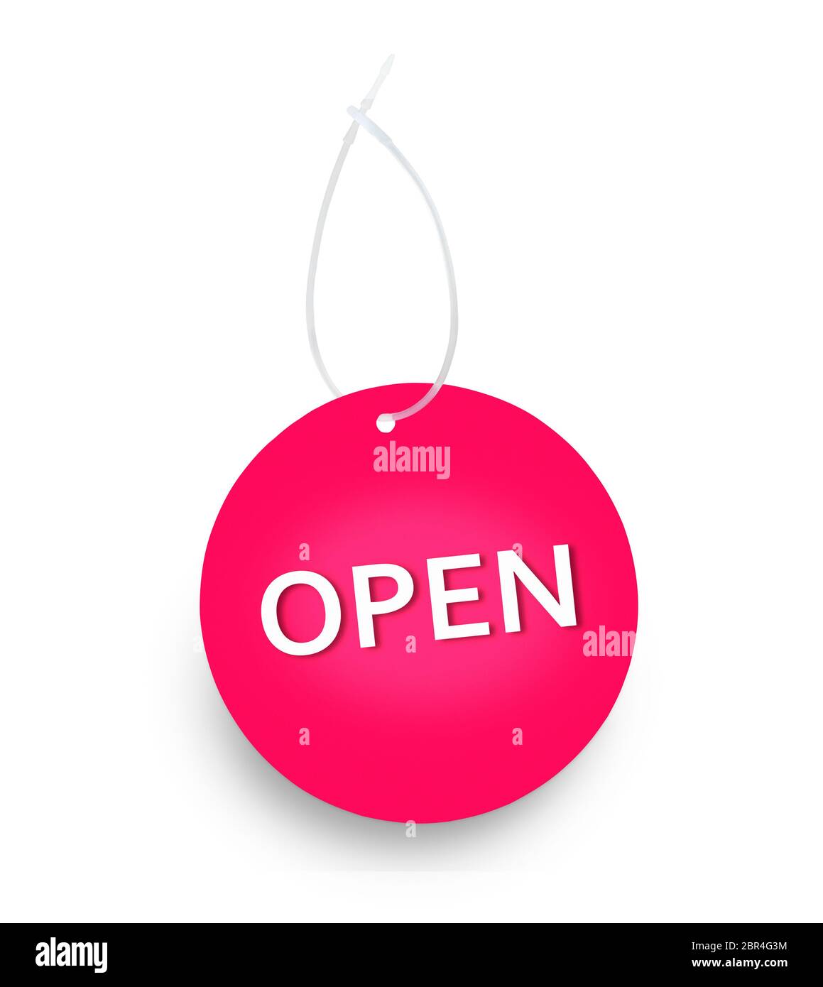 Red color Open tag sign against white background. Clipping path on tag ...