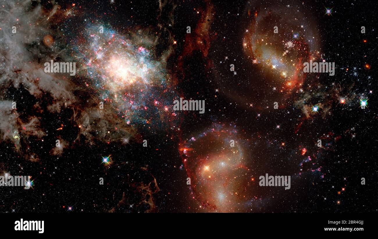 Outer space art. Nebulas, galaxies and bright stars in beautiful ...