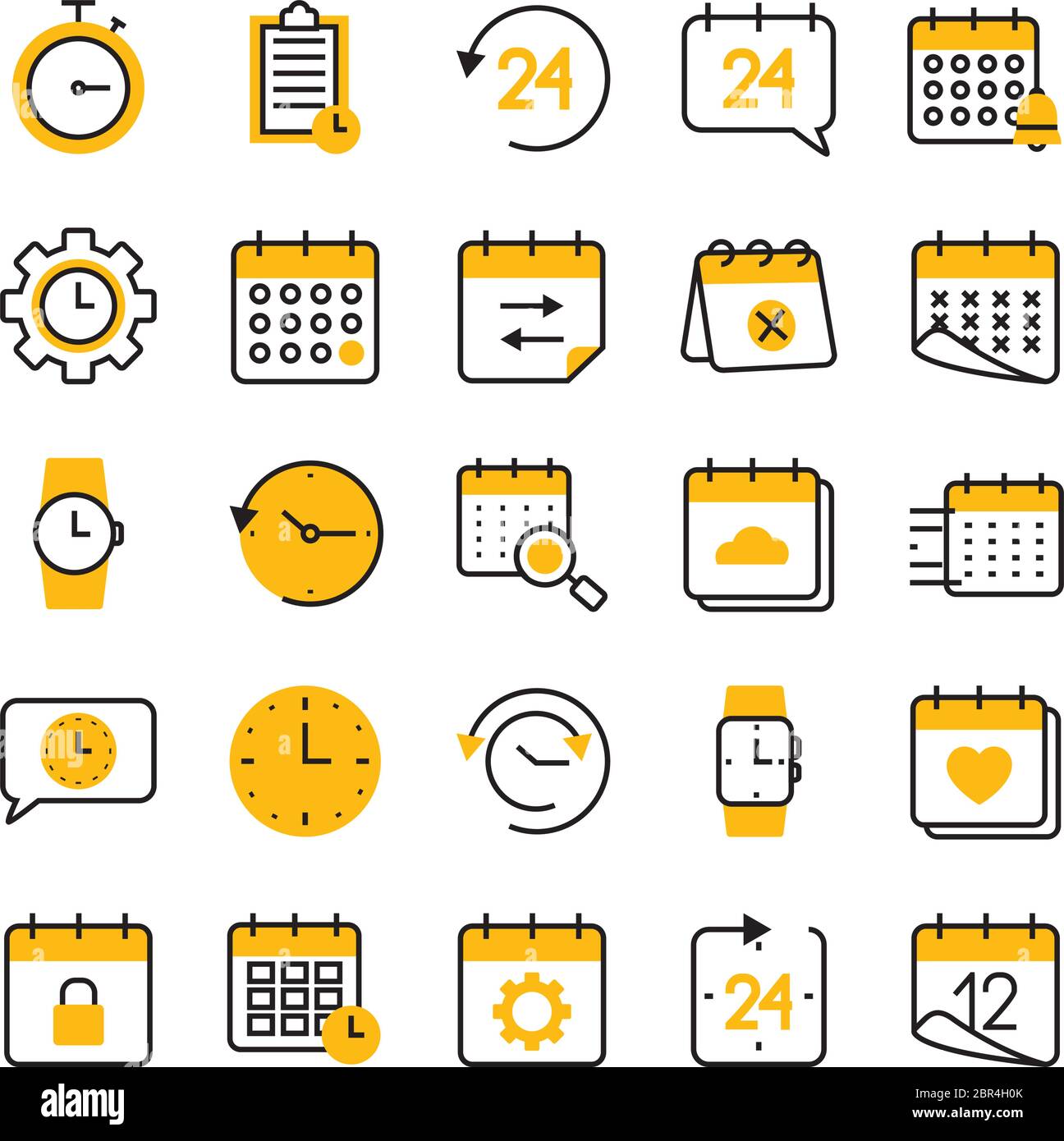 clipboard and time icon set over white background, half line half color ...
