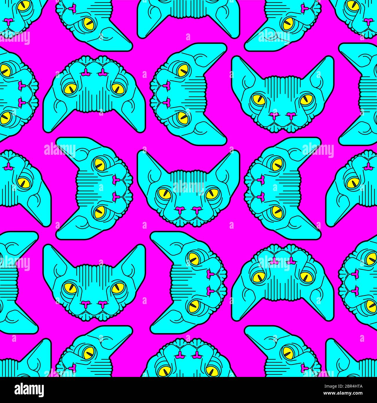 Cat Monster pattern seamless. Pet alien background. Home animal Multi ...