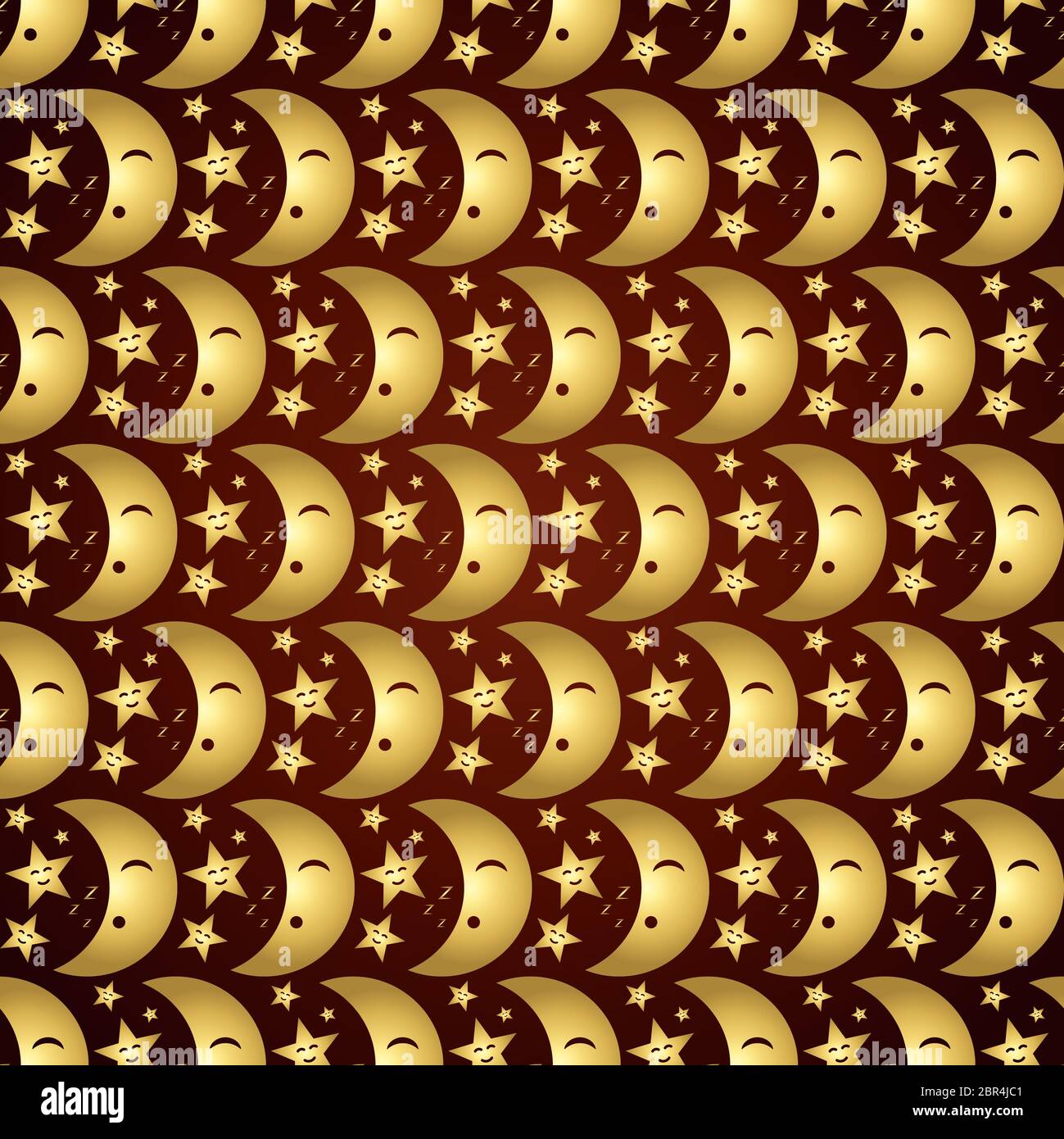 Gold Moon and star in happy mood seamless pattern. Sweet and vintage ...