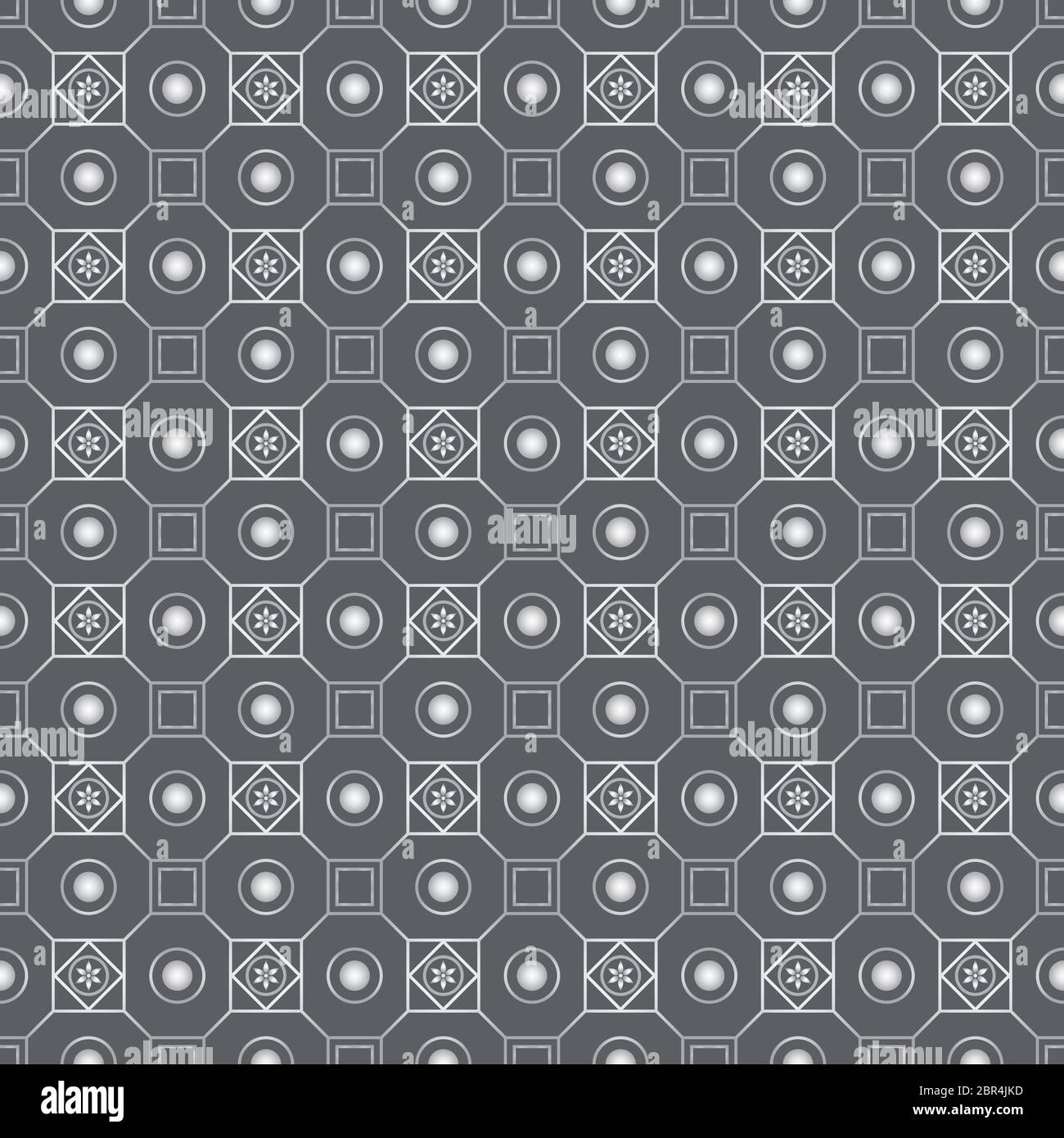Silver classic blossom and square and circle seamless pattern on pastel ...